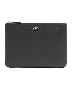 Valentino Garavani Vlogo Plaque Zip-up Clutch Bag - Black