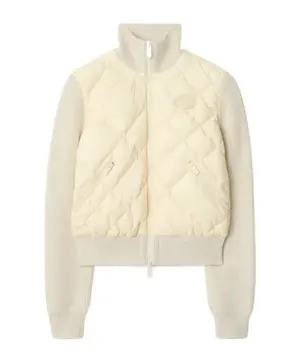 Burberry Quilted Check-stitch Nylon And Wool Zip-up Jacket - Ceramic White