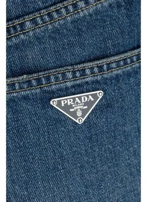 Prada High-waist Denim Shorts With Logo Plaque