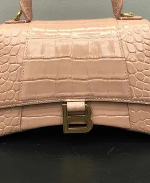 Balenciaga Hourglass Small Embossed Crocodile Effect Handbag - Nude