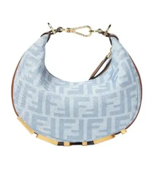 Fendi Mini Baguette Ff Denim Tote Bag - Light Blue