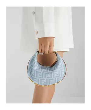 Fendi Mini Baguette Ff Denim Tote Bag - Light Blue