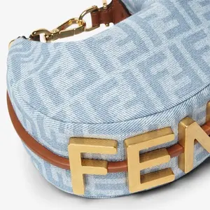 Fendi Mini Baguette Ff Denim Tote Bag - Light Blue