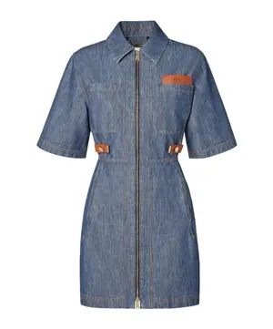 Fendi Fendi Logo Detailed Denim Chambray Dress Dark Navy