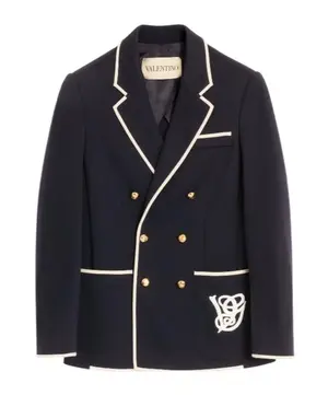 Valentino Garavani Double-breasted Wool Jacket With Vg Embroidery