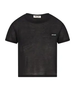Miu Miu Short-sleeved T-shirt With Chest Pattern - Black