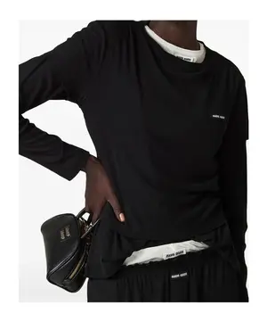 Miu Miu Short-sleeved T-shirt With Chest Pattern - Black