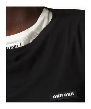 Miu Miu Short-sleeved T-shirt With Chest Pattern - Black