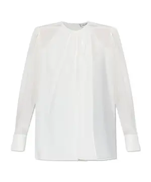 Max Mara Silk Pleated Blouse With Crew Neck And Long Sleeves