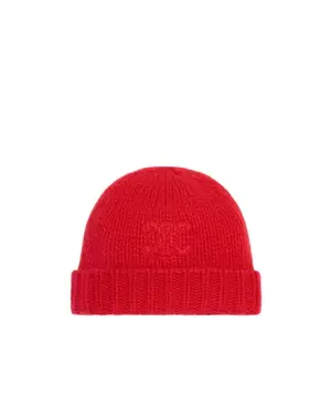 Celine Triomphe Beanie In Cashmere And Silk - Bright Red