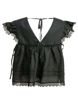 GANNI Lace-trimmed Linen Top