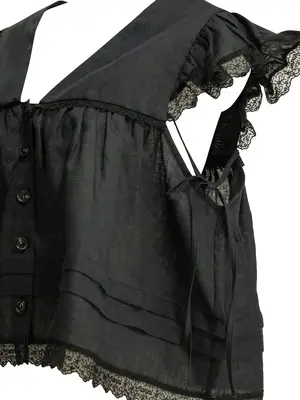 GANNI Lace-trimmed Linen Top