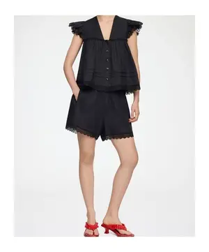 GANNI Lace-trimmed Linen Top