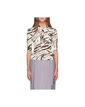 GANNI Zebra Animal Print Polo Shirt - Egret