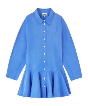 GANNI Button-up Flared Mini Dress - Blue