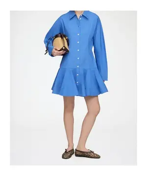 GANNI Button-up Flared Mini Dress - Blue