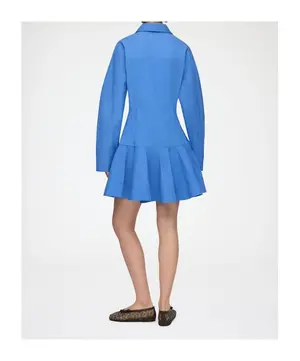 GANNI Button-up Flared Mini Dress - Blue