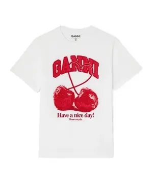 GANNI Ganni Graphic Cherry Print T-Shirt Bright White