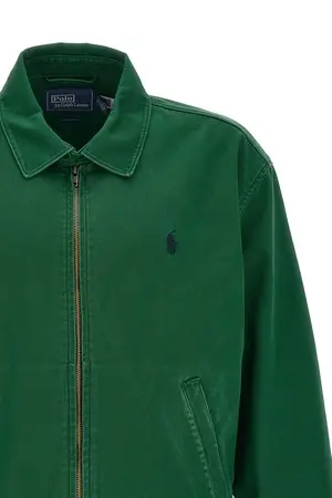 Polo Ralph Lauren Big Fit Zip Up Cotton Twill Jacket With Embroidered Logo - Green