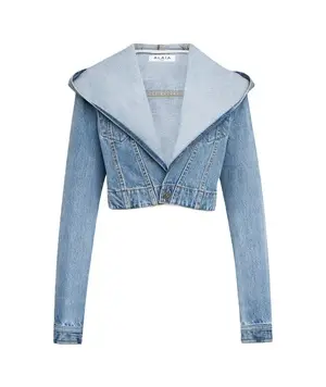 Alaïa Alaia Cropped Hooded Denim Jacket Light Blue