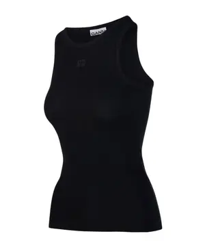 GANNI Sleeveless Ribbed Top With Embroidered Logo