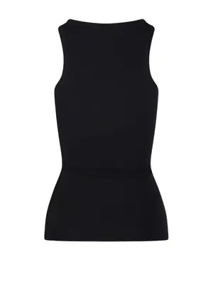 GANNI Sleeveless Ribbed Top With Embroidered Logo