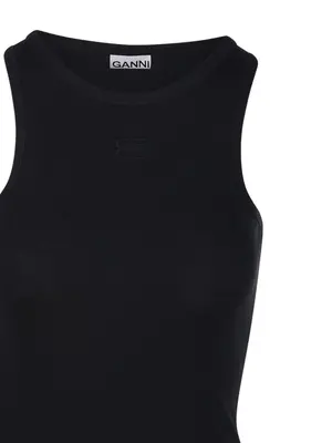 GANNI Sleeveless Ribbed Top With Embroidered Logo