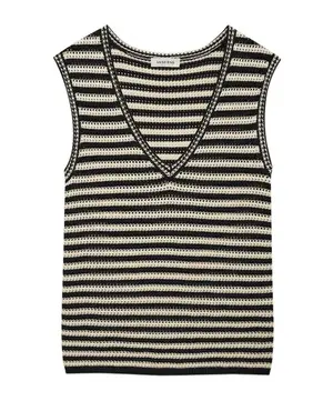 ANINE BING Lowen Striped V-neck Vest - Black