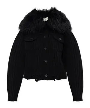 Blumarine Long Sleeve Cardigan With Fur Collar