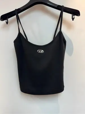 DIESEL® Ribbed Spaghetti Strap Top With Oval D Logo - Black