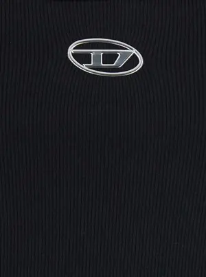 DIESEL® Ribbed Spaghetti Strap Top With Oval D Logo - Black