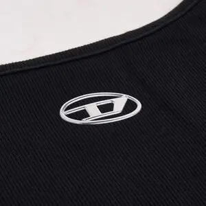 DIESEL® Ribbed Spaghetti Strap Top With Oval D Logo - Black