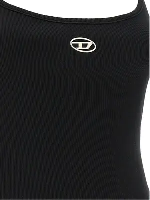 DIESEL® Ribbed Spaghetti Strap Top With Oval D Logo - Black