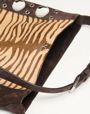 Valentino Garavani Nelli Côte Shoulder Bag In Animalier Pony Effect Calfskin With Fringes