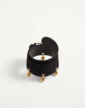 Valentino Garavani Vlogo Suede Belt With Gold Tone Balls