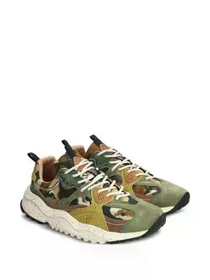FLOWER MOUNTAIN Wave Camouflage-print Panelled Sneakers - Green