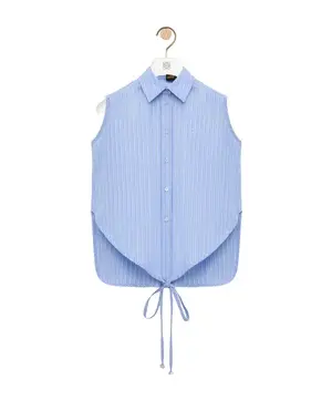 Loewe Sleeveless Cotton Shirt With Asymmetrical Hem And Monogram Embroidery