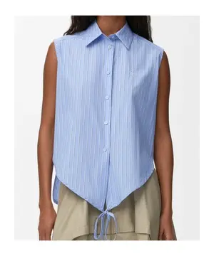 Loewe Sleeveless Cotton Shirt With Asymmetrical Hem And Monogram Embroidery