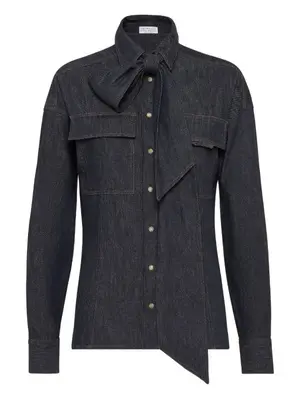 Brunello Cucinelli Lightweight Denim Pussybow Shirt - Blue