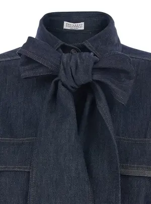 Brunello Cucinelli Lightweight Denim Pussybow Shirt - Blue