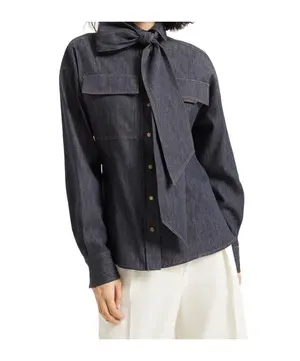 Brunello Cucinelli Lightweight Denim Pussybow Shirt - Blue