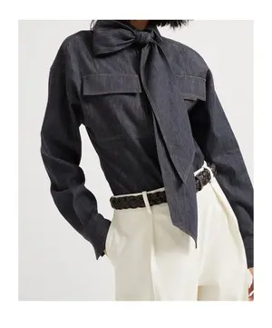 Brunello Cucinelli Lightweight Denim Pussybow Shirt - Blue