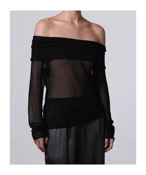ROBERTO COLLINA Openwork Lace-effect Off-the-shoulder Sweater