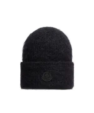 Moncler Mohair Wool Blend Beanie - Black