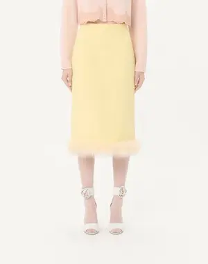 Valentino Garavani Crepe Couture Midi Skirt With Feather Embellishments - Poussin