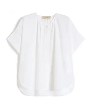 Max Mara Gathered Round Neck Short Sleeve Blouse