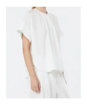 Max Mara Gathered Round Neck Short Sleeve Blouse