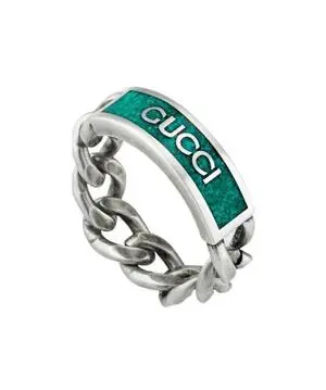 Gucci Logo Enamel Chain Ring - Gray