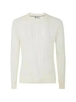 Brunello Cucinelli Ribbed Knit Crew Neck Sweater - Neutrals