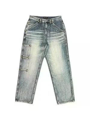 THUG CLUB Washed Effect Stud Embellished Jeans - Blue